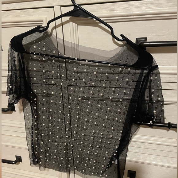 Tops | See Through Black Party Top With Pearls | Poshmark